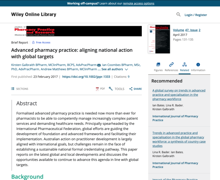 Advanced pharmacy practice: aligning national action with global ...
